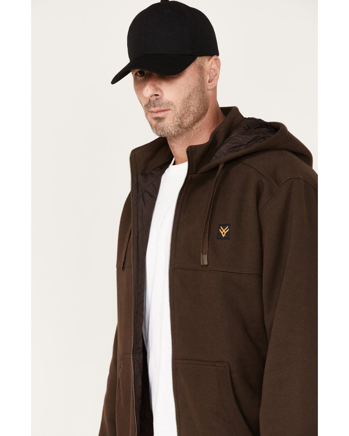Hawx Men's Logo Quilted Hooded Zip Jacket, Brown