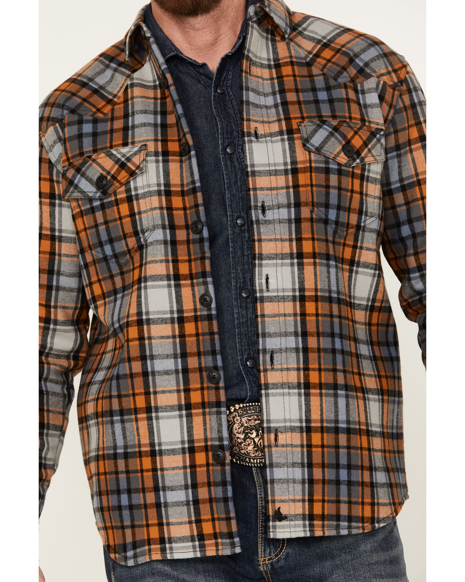 Cody James Mens Plaid Long Sleeve Button Down Shirt Jacket Grey