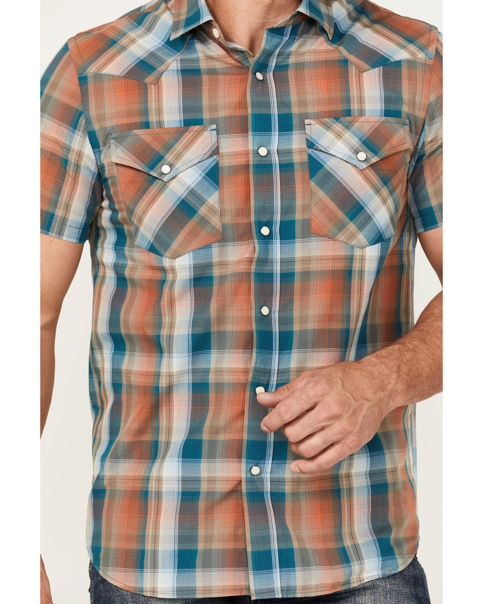 Pendleton Mens Frontier Plaid Print Short Sleeve Pearl Snap Western