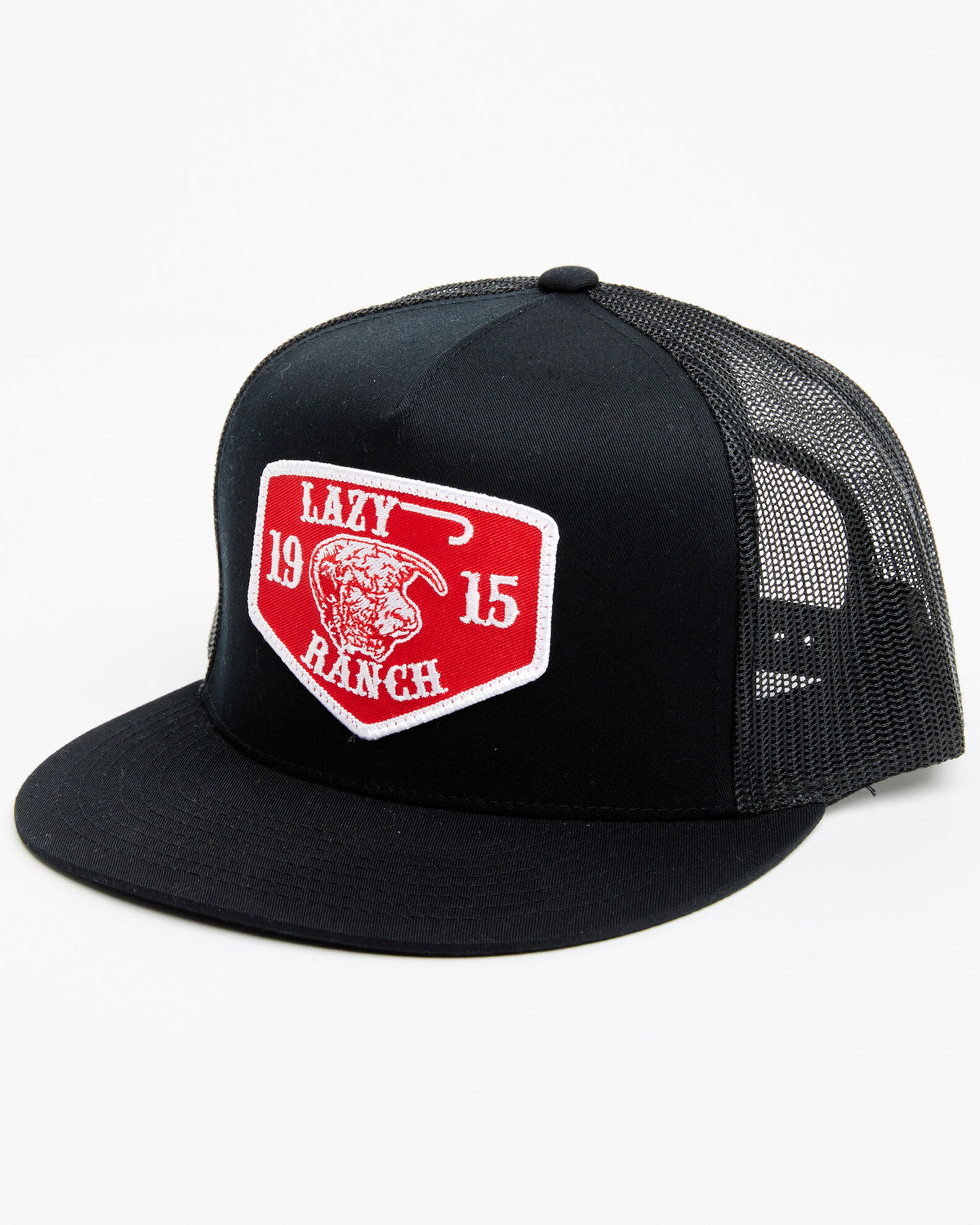 Lazy J Ranchwear Mens Red Ranch Logo Patch Soft Mesh Ball Cap Black