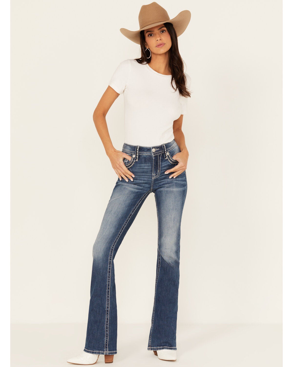 Miss Me Women's Medium Wash Mid Rise Border Stitch Bootcut Stretch ...