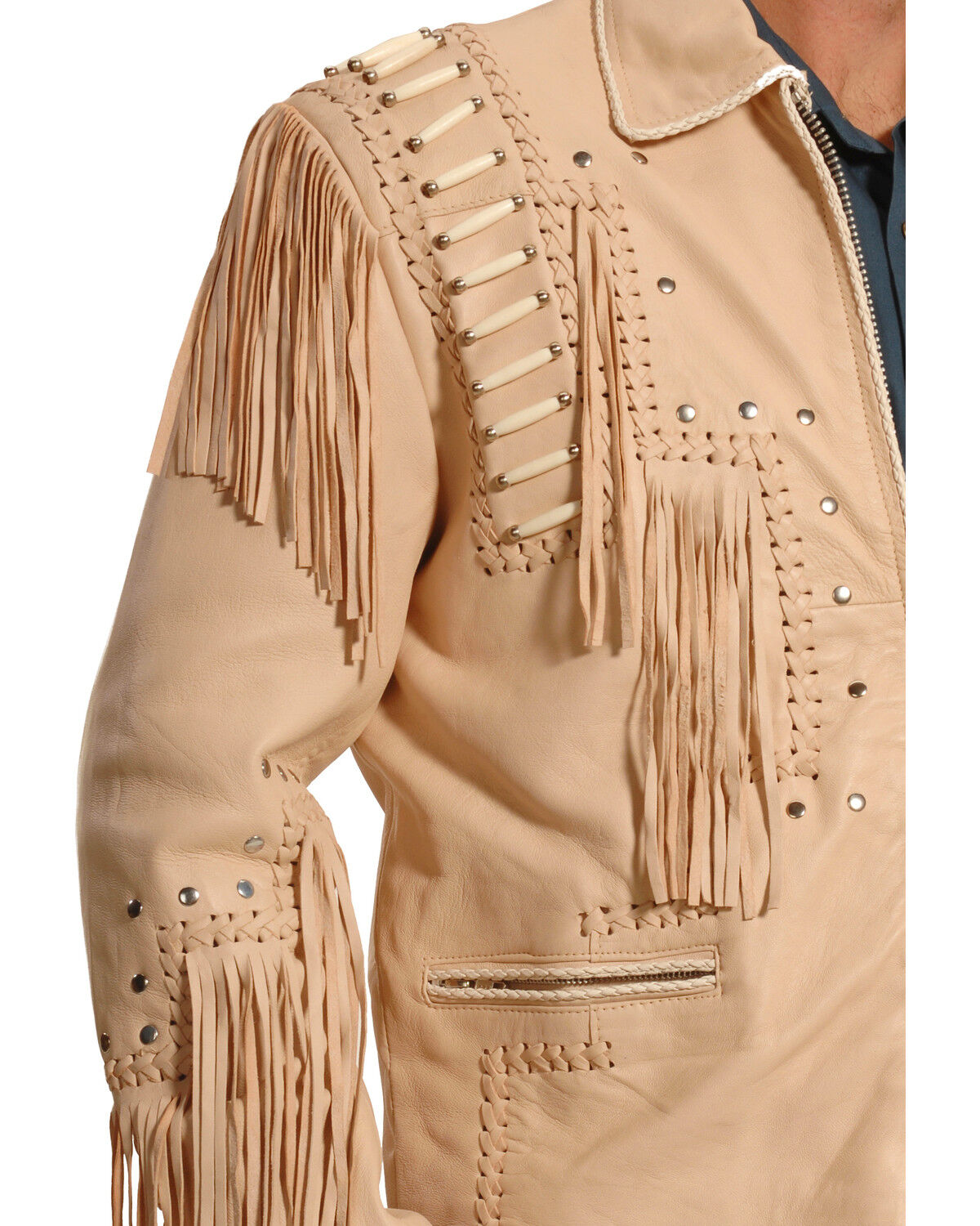 Liberty Wear Men's Fringed Leather Jacket - Big, Cream