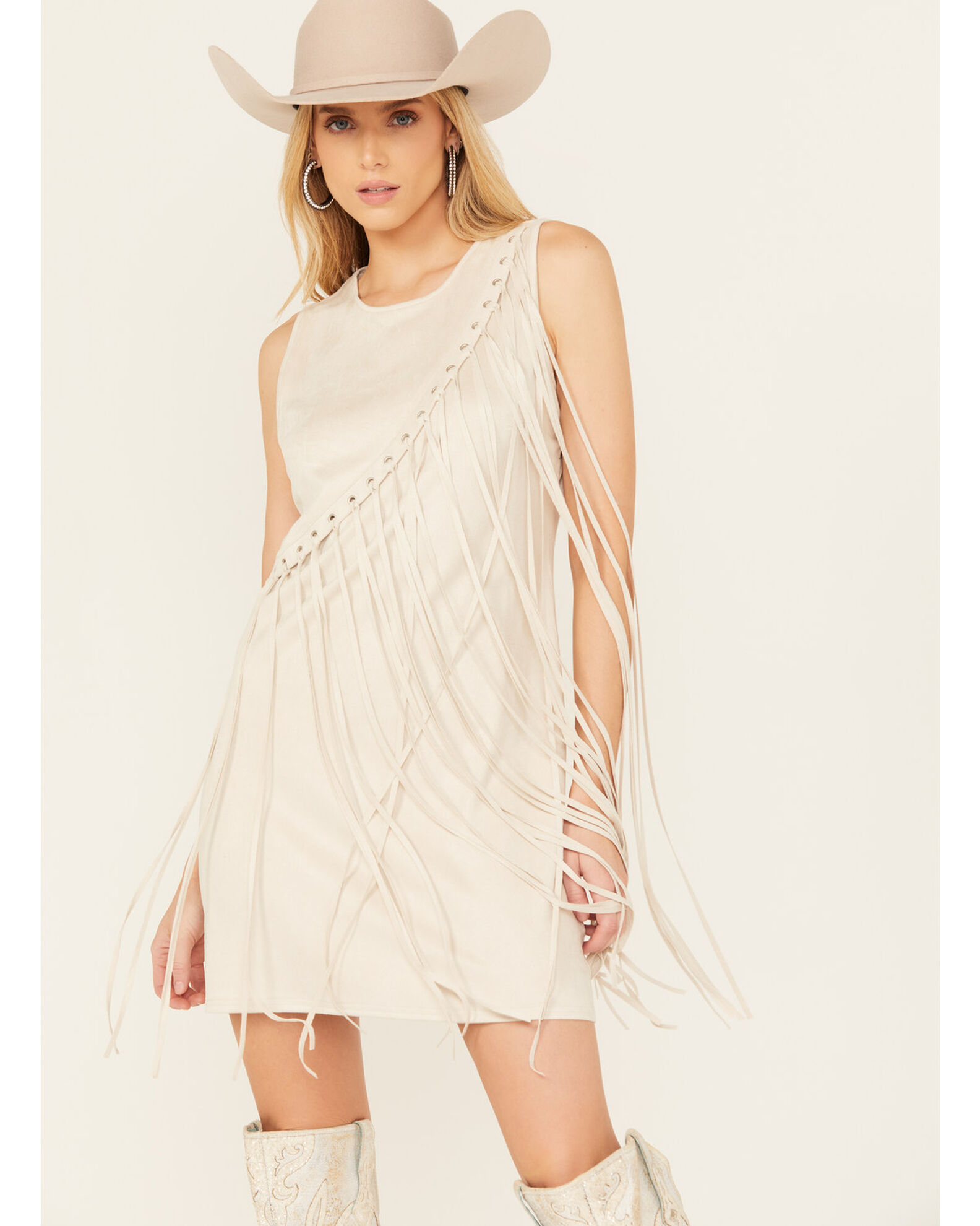 Rock & Roll Denim Women's Sleeveless Asymmetrical Fringe Dress,