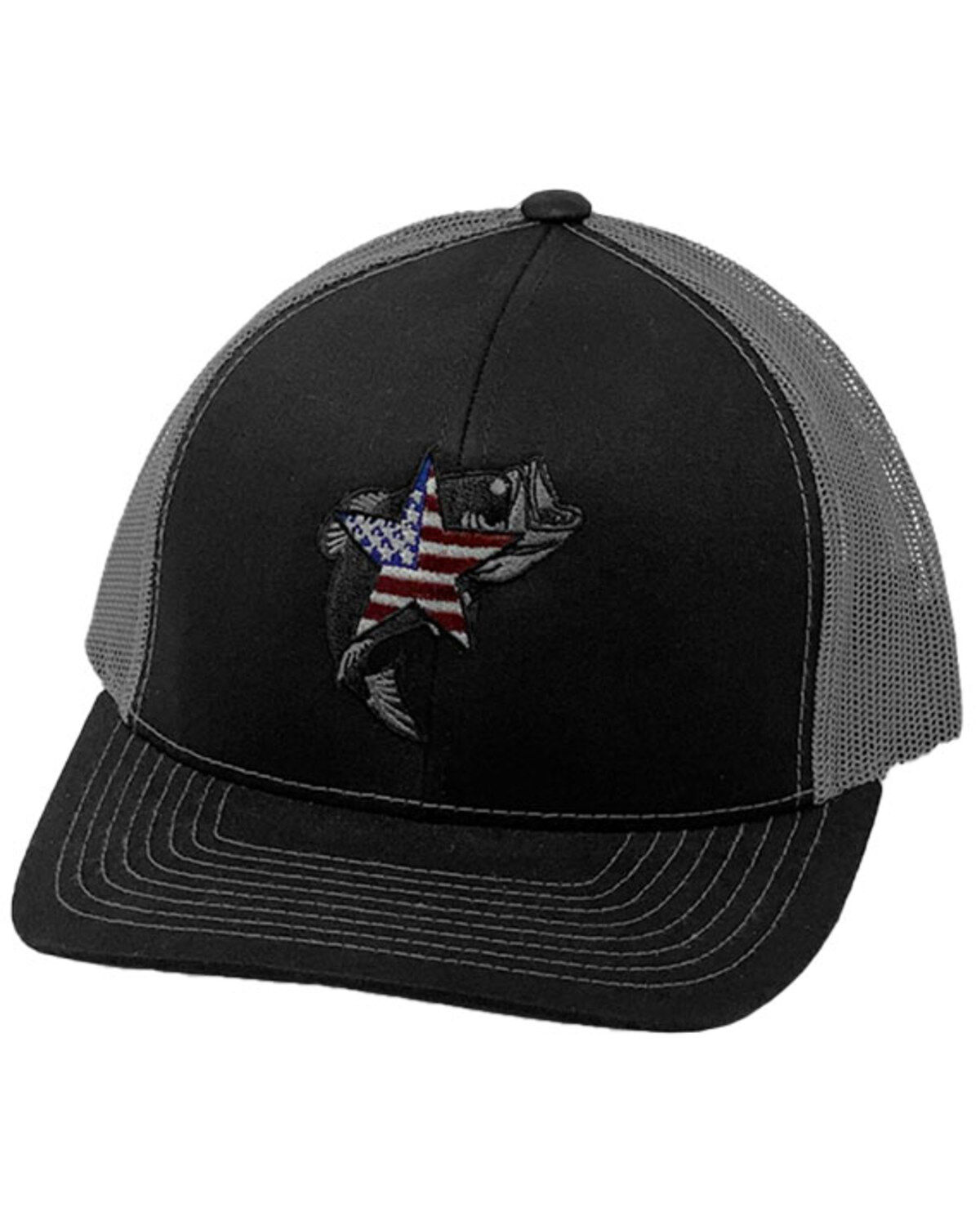 Oil Field Hats Men's American Flag Bass Embroidered Ball Cap, Black