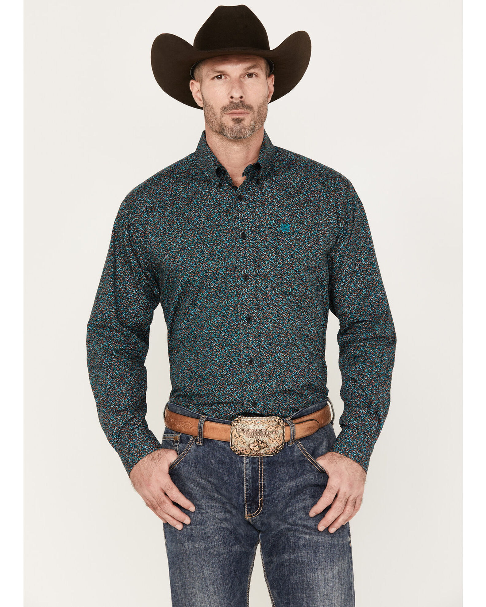 Product Name Cinch Mens Floral Print Button Down Long Sleeve Western