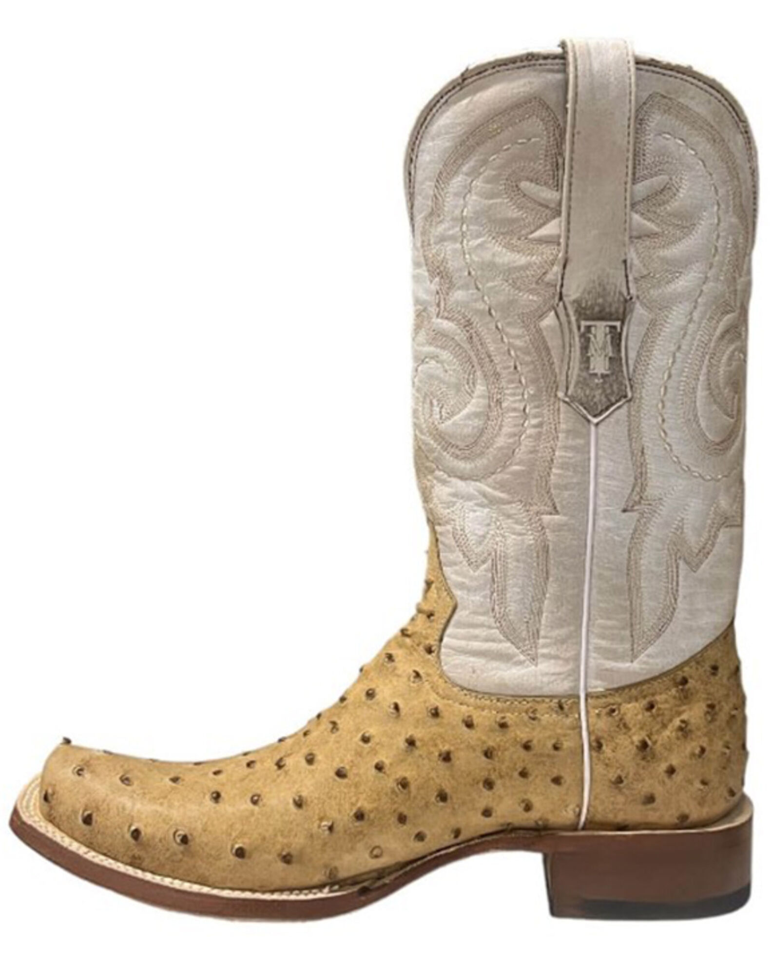 Tanner Mark Mens Ostrich Print Western Boots Square Toe Brown