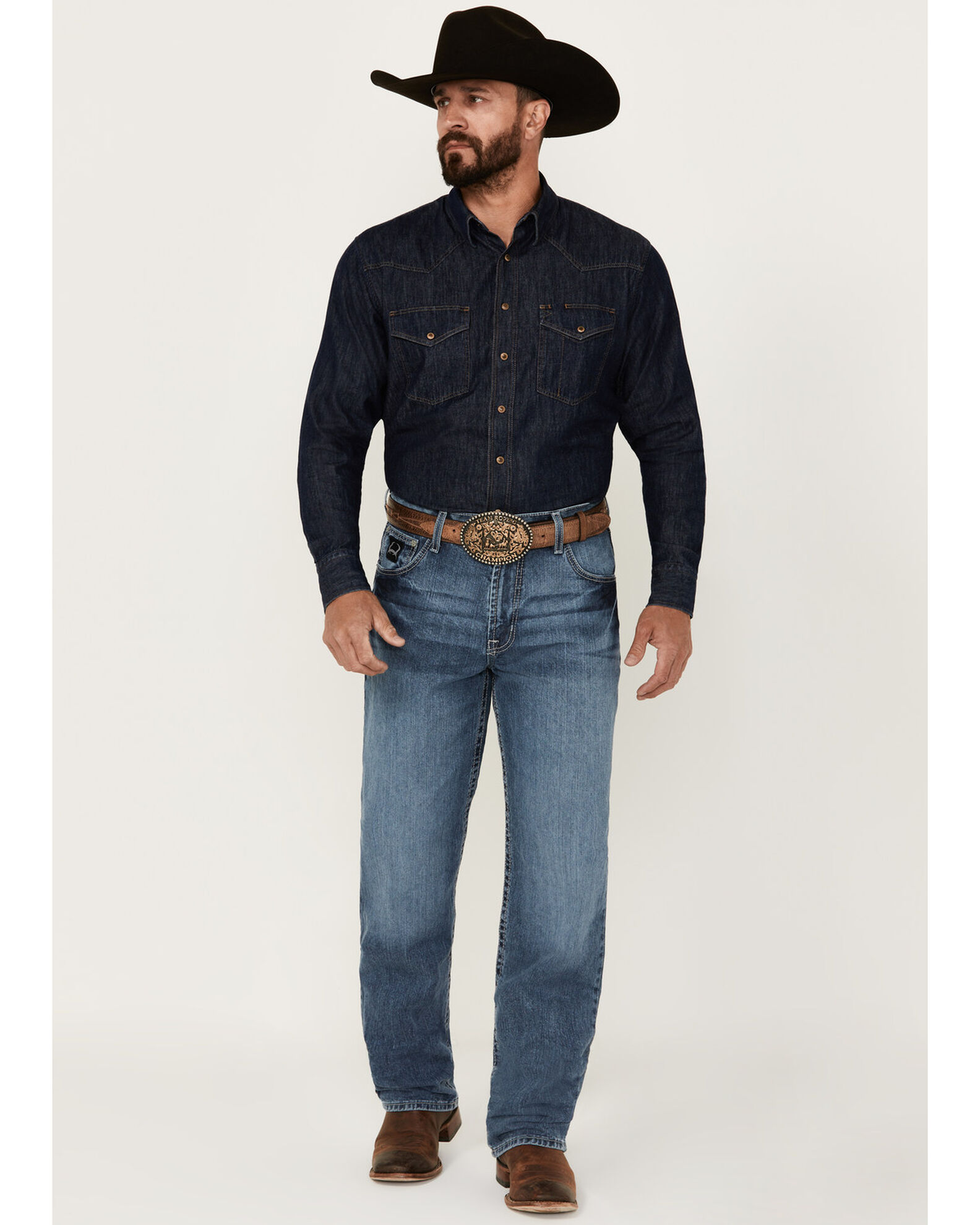 Cinch Men's Black Label 2.0 Medium Wash Loose Fit Tapered Denim Jeans ...