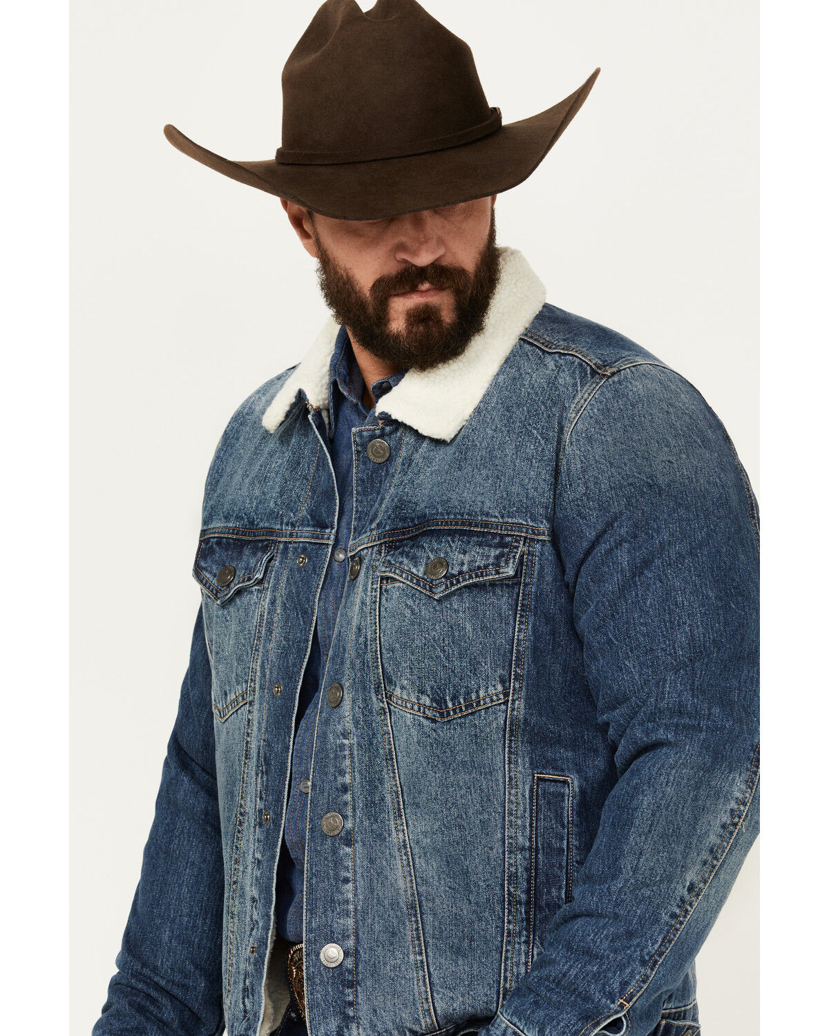 Cody James Men's Medium Wash Snap Sherpa Denim Jacket, Medium Wash