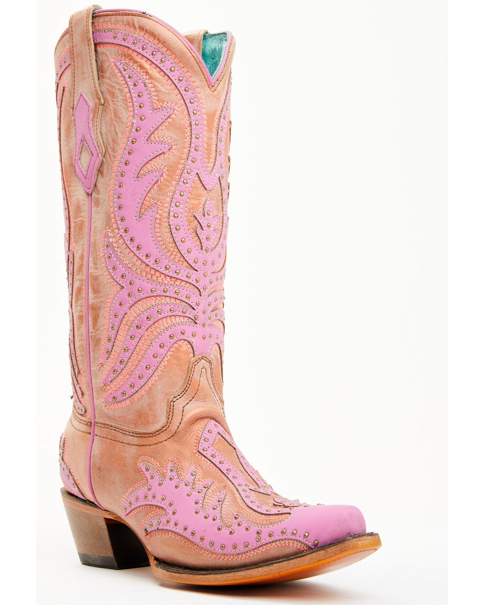 Corral Women's Studded Neon Blacklight Western Boots - Snip Toe, Pink