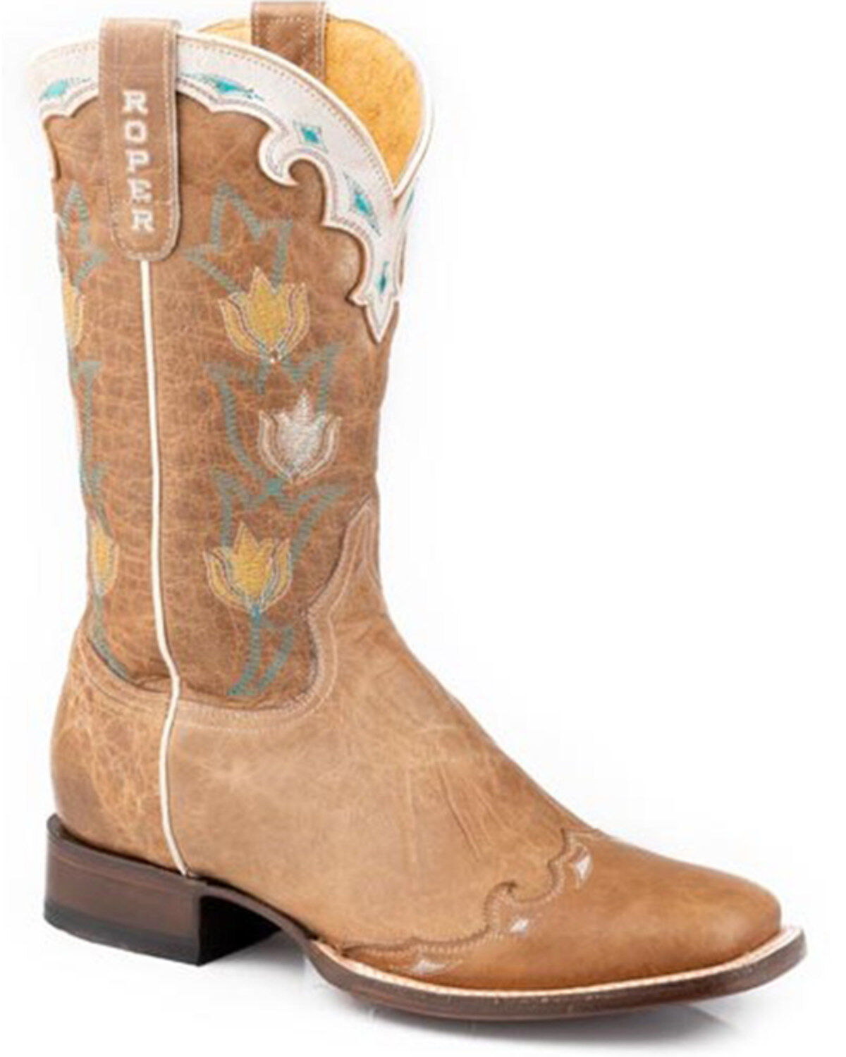 Roper Women's Retro Flora Western Boots - Broad Square Toe, Brown