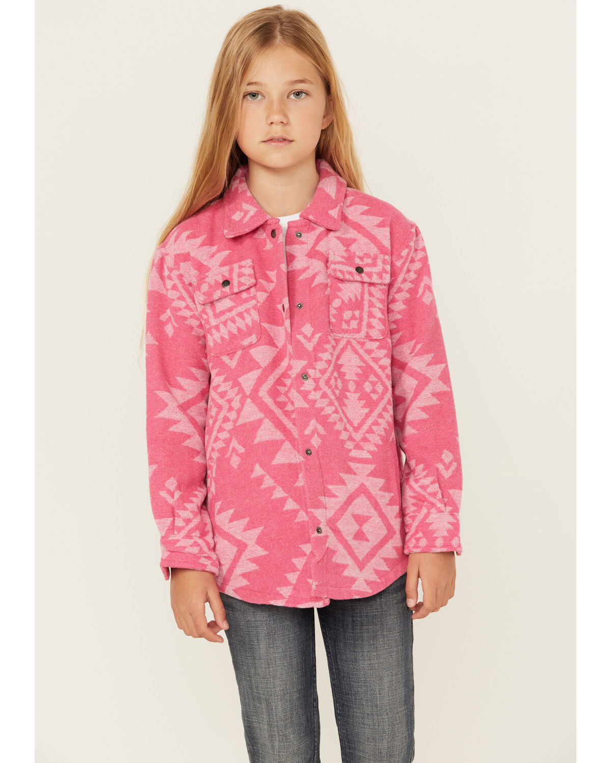 Fornia Girls' Southwestern Print Shacket , Pink