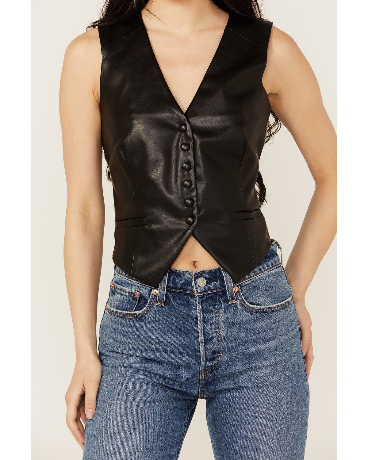 Revel Women's Solid Faux Leather Vest, Black