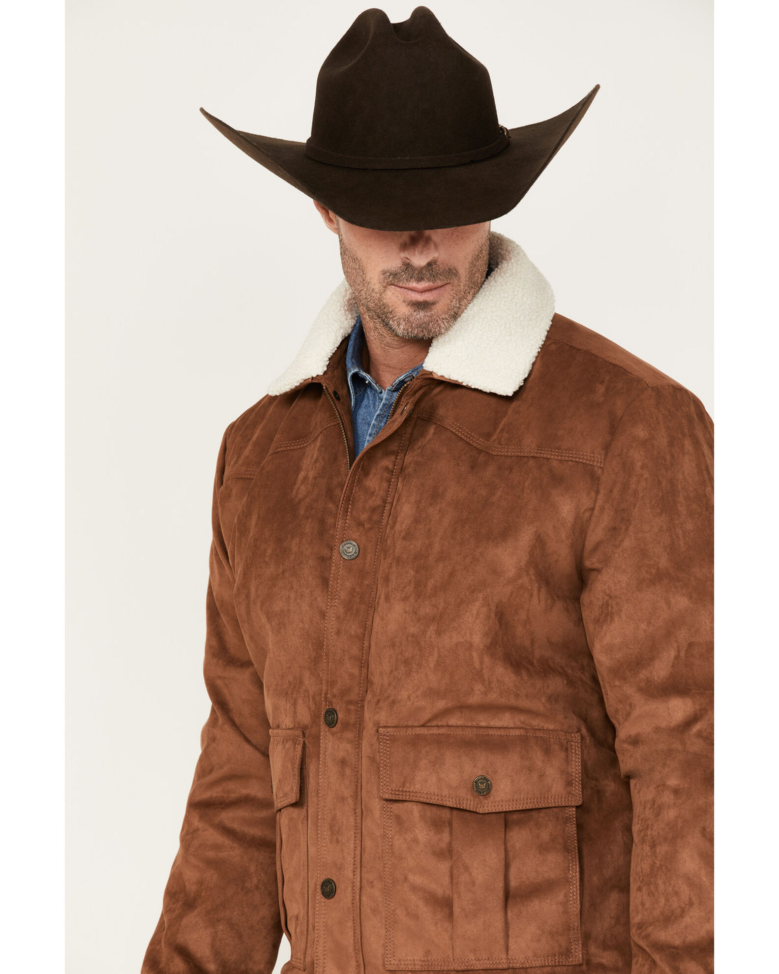 Cody James Mens Edward Faux Suede Sherpa Collar Bomber Jacket Brown