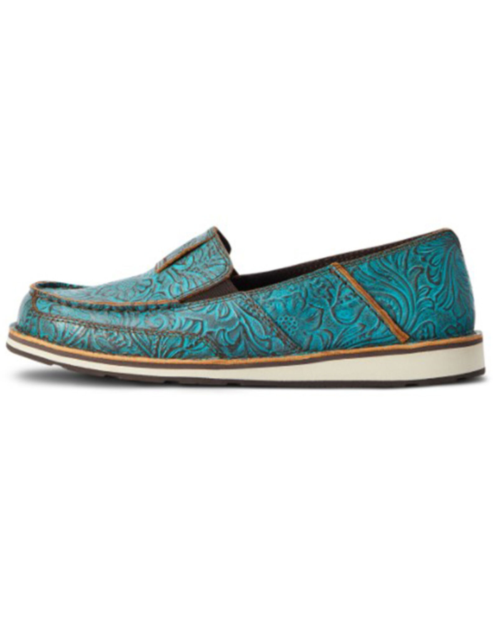 Ariat Womens Brushed Floral Emboss Casual Slip On Cruiser Moc Toe Blue