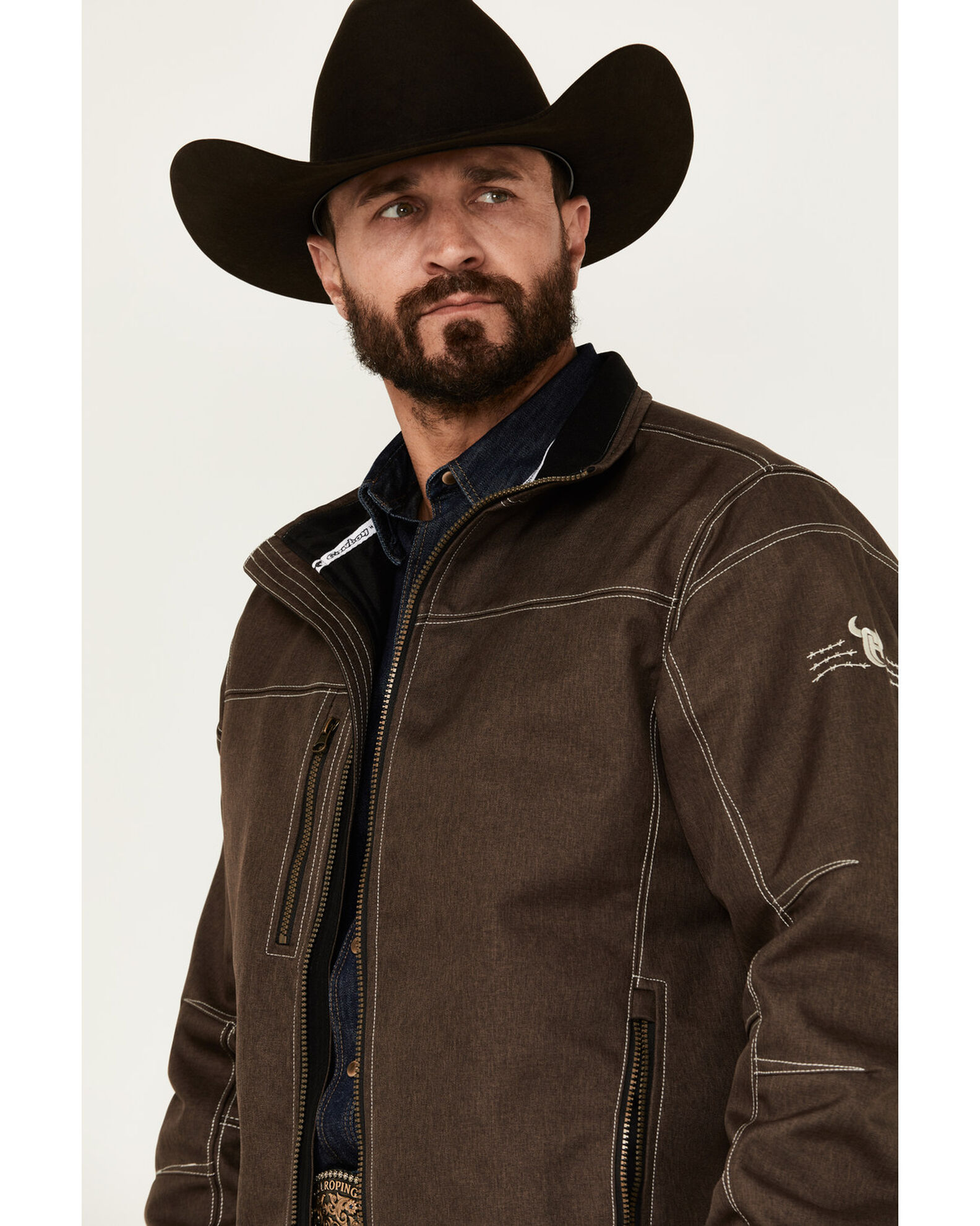 Cowboy Hardware Men's Triple Barb Logo Softshell Jacket, Chocolate