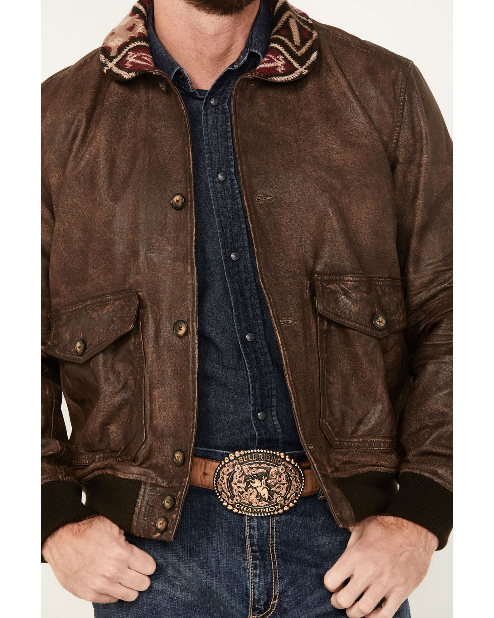 Cody James Men's Button-Down Bomber Jacket, Brown