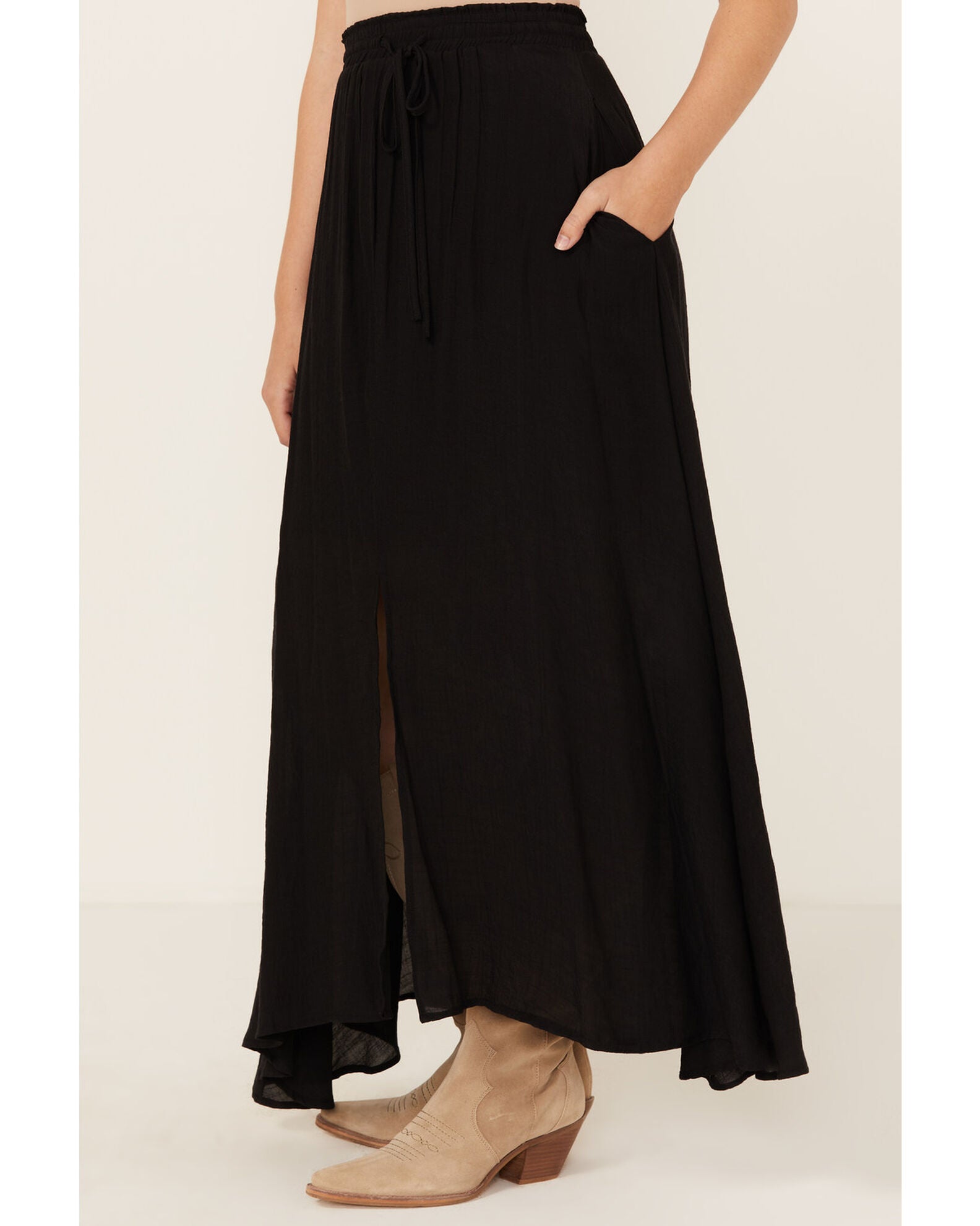 Angie Women's Solid Front Slit Maxi Skirt,