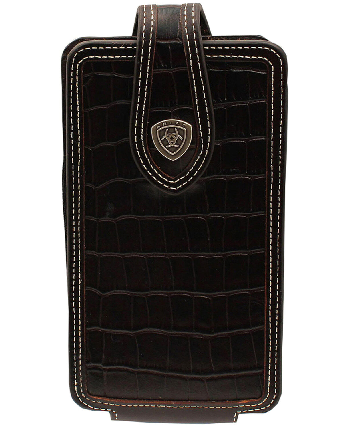 Ariat Men's Croc Print Large Cell Phone Case, Dark Brown, hi-res