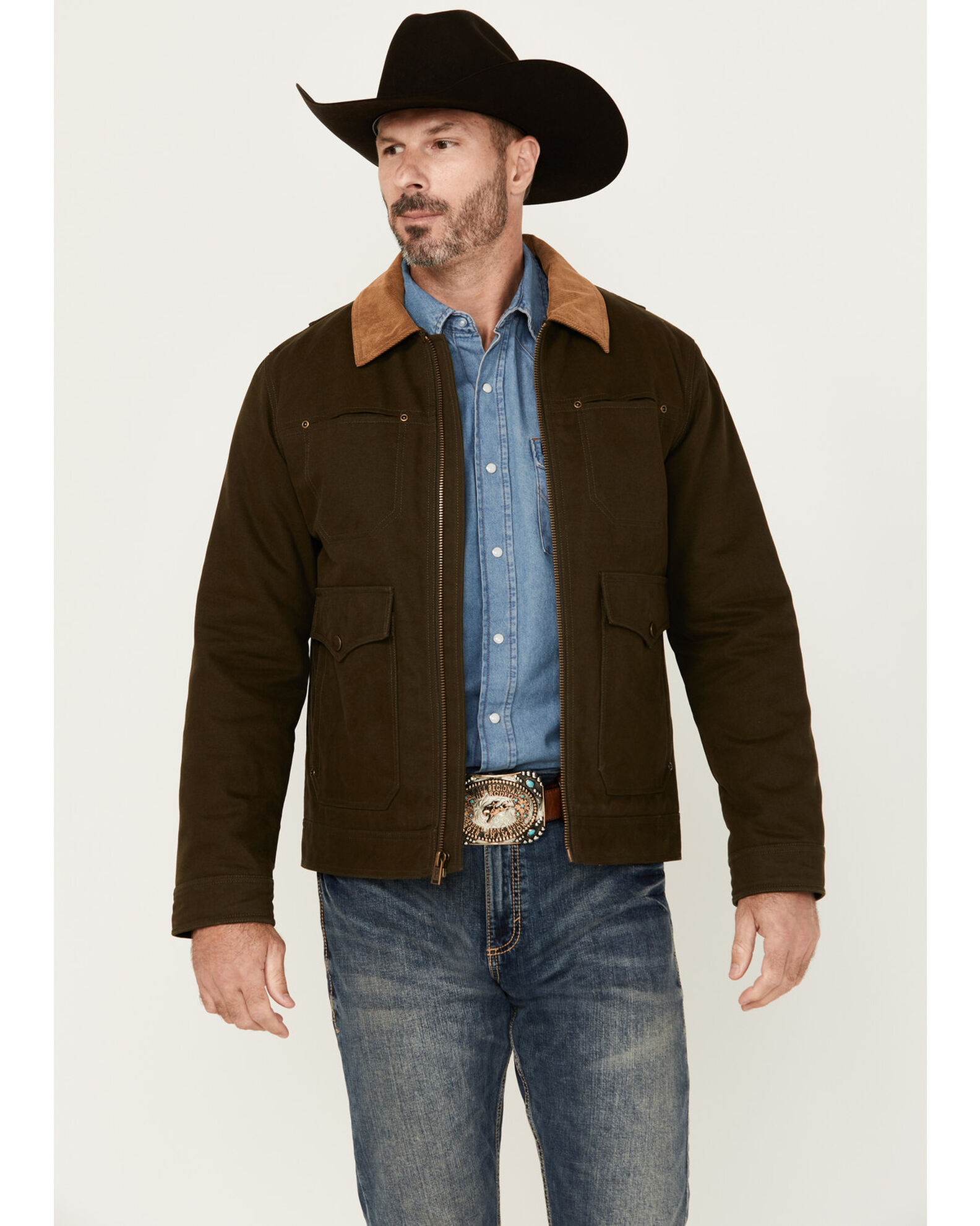 Pendleton Men's Carson City Solid Canvas Lined Zip-Up Jacket, Olive