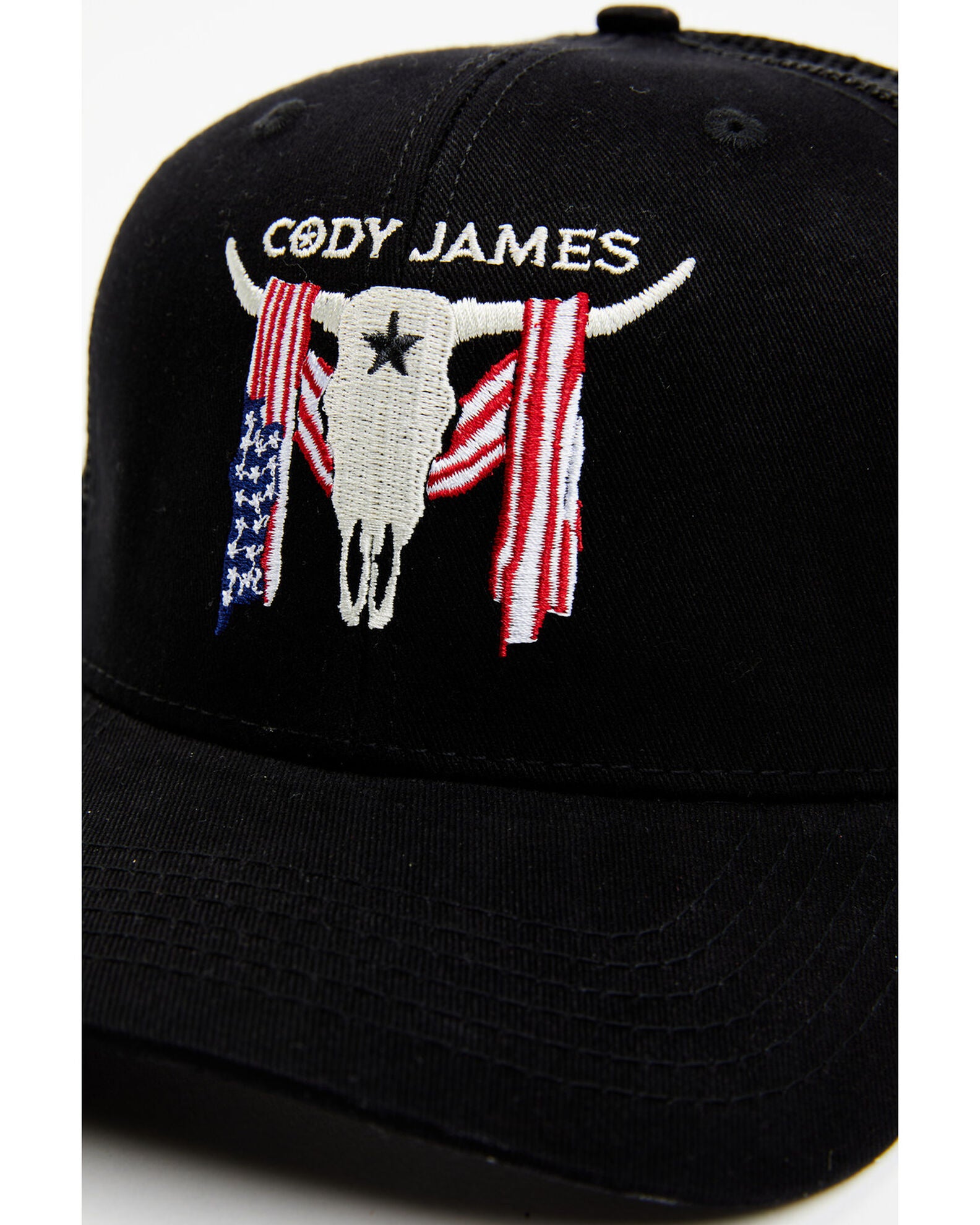 Cody James Men's Embroidered Steer Head American Flag Ball Cap, Black