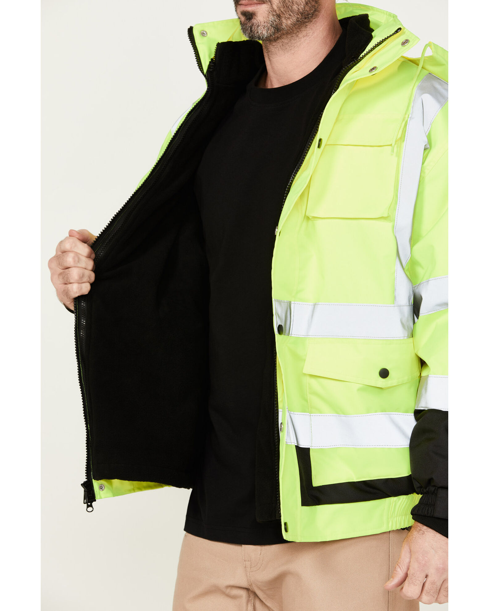 Hawx Mens 3 In 1 Bomber Hi Vis Reflective Work Jacket Yellow