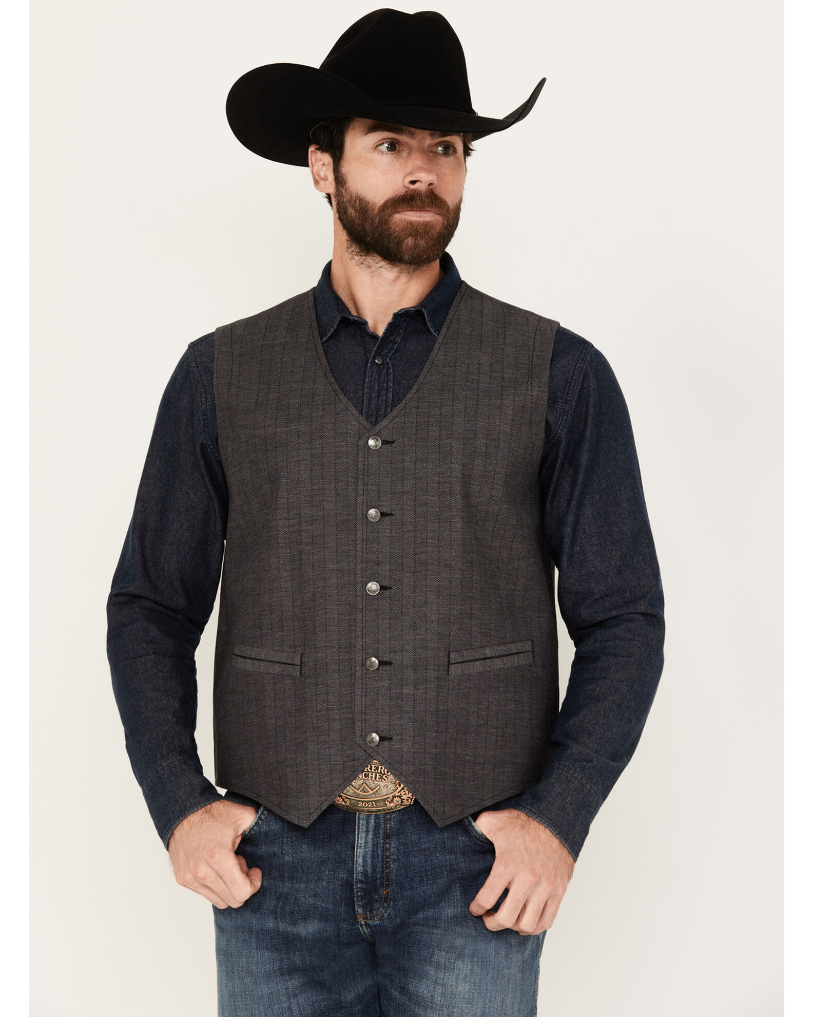 Moonshine Spirit Mens Herringbone Button Down Wool Vest Grey