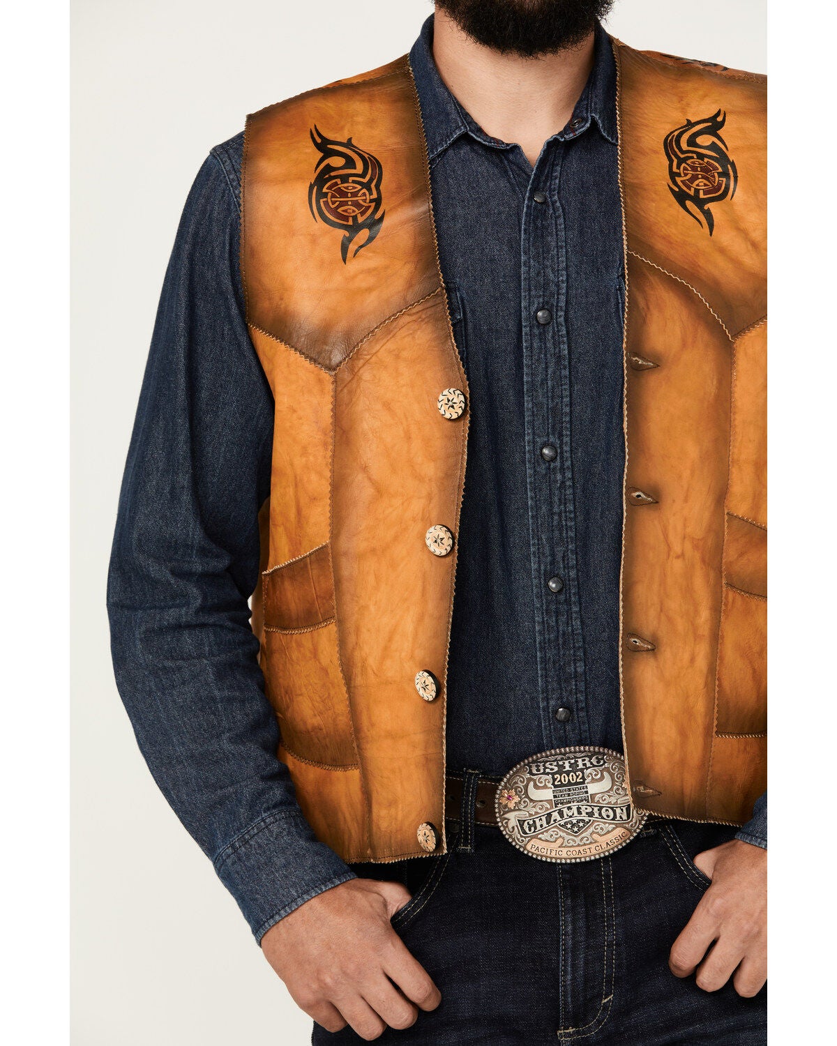 Kobler Leather Men's Eagle Leather Vest, Beige
