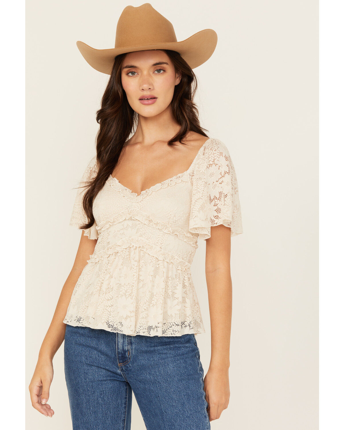 Product Name: Originality Women's Ruffle Lace Short Sleeve Top