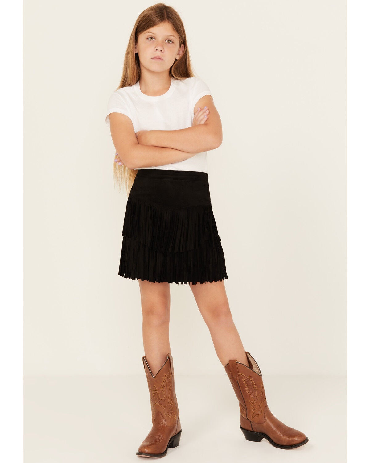 Shyanne Girls' Faux Suede Fringe Skirt, Black