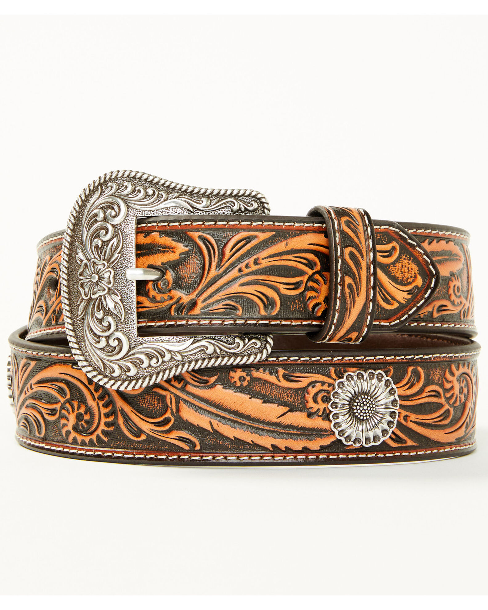 Shyanne Women's Floral Studded Tooled Belt, Brown