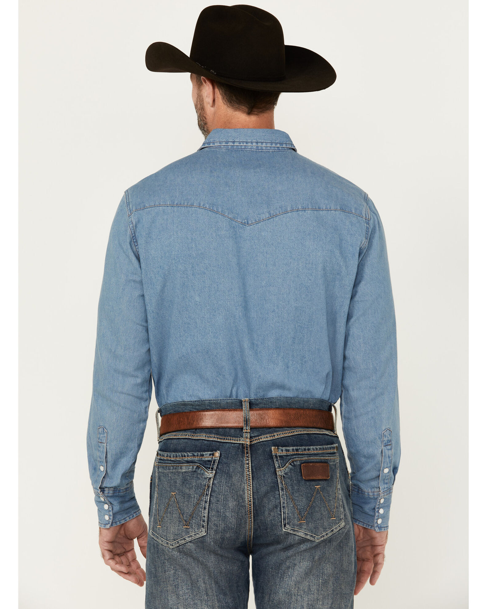 Wrangler Men's Stonewash Denim Long Sleeve Work Shirt, Stonewash