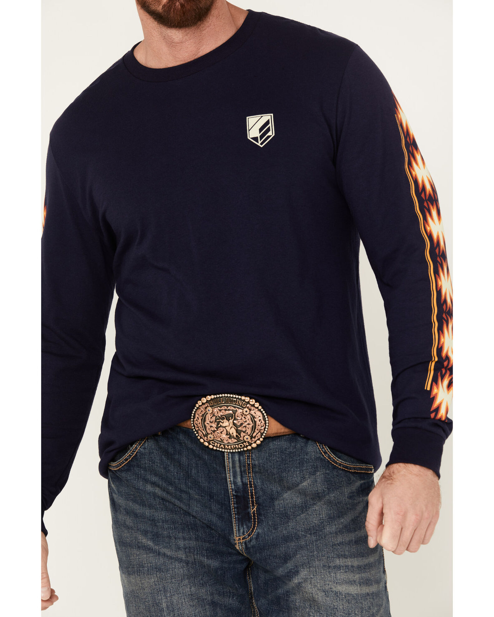RANK 45® Men's Southwestern Print Long Sleeve Graphic T-Shirt, Navy