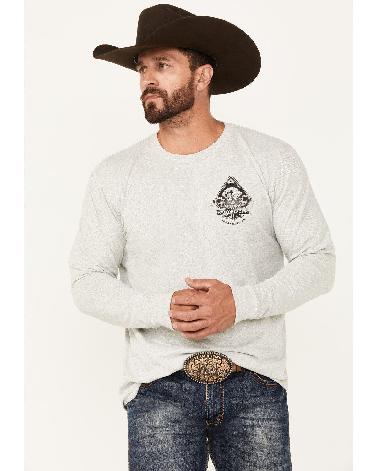 Cody James Men's Spades Long Sleeve Graphic T-Shirt, Heather Grey