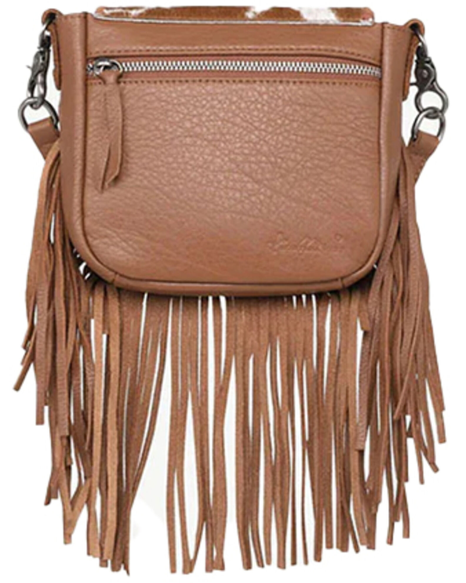 Montana West Women's Hair-On Collection Fringe Crossbody Bag, Brown