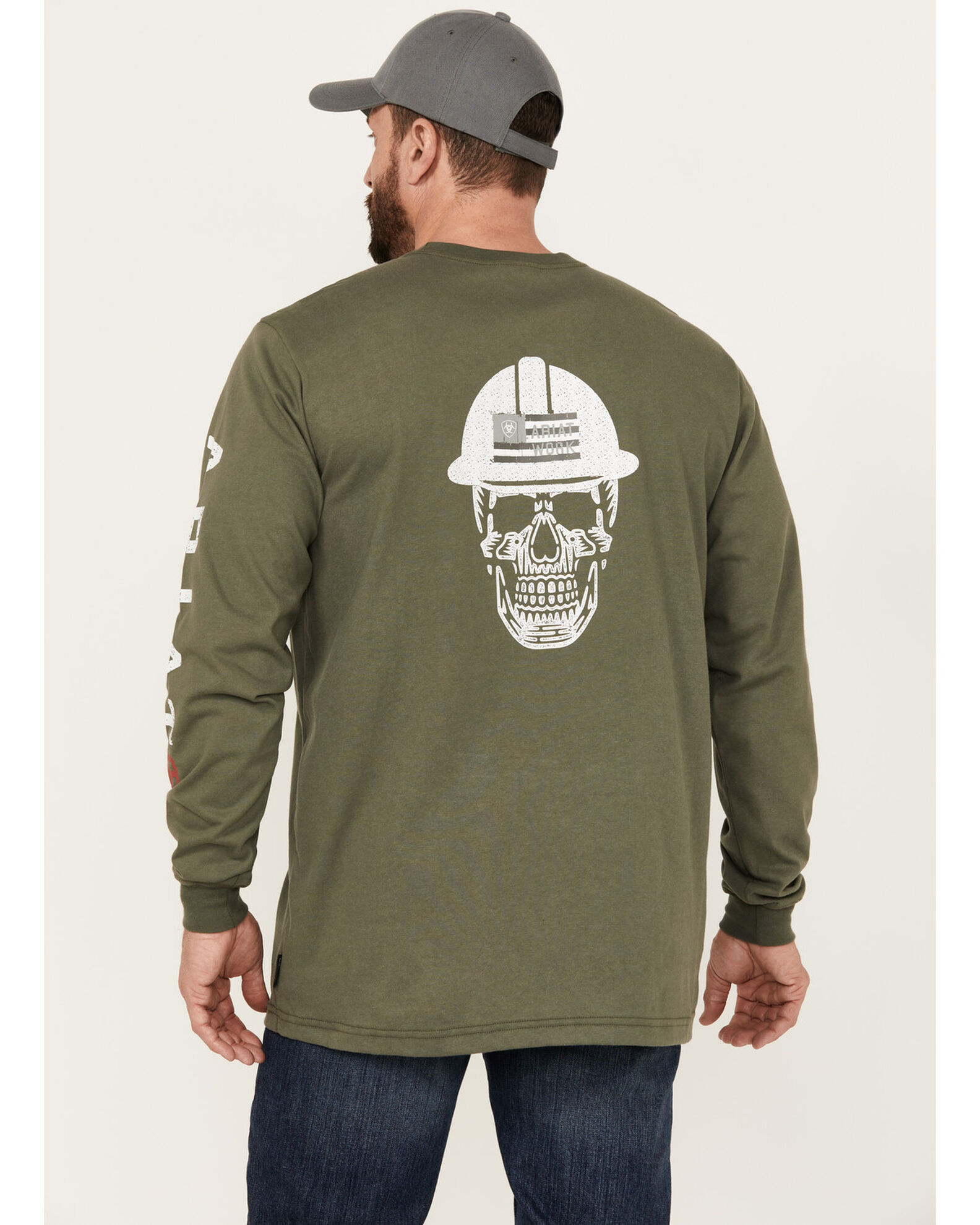 Ariat Men's FR Roughneck Skull Logo Long Sleeve Work T-Shirt, Green