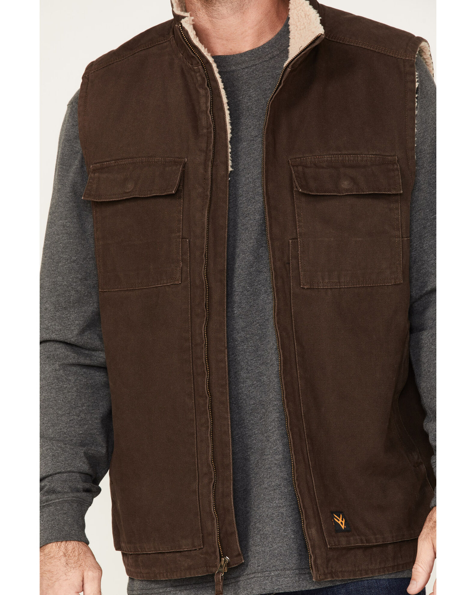 Hawx Mens Weathered Sherpa Lined Work Vest Dark Brown