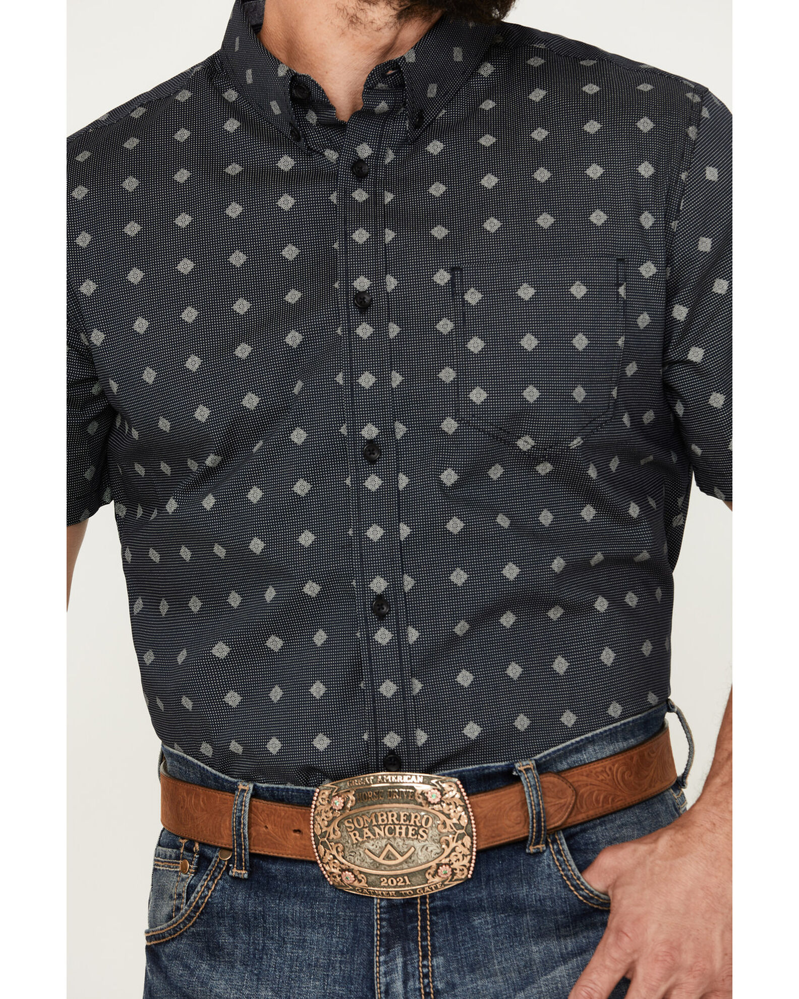 Cody James Mens Galaxy Geo Print Short Sleeve Button Down Stretch