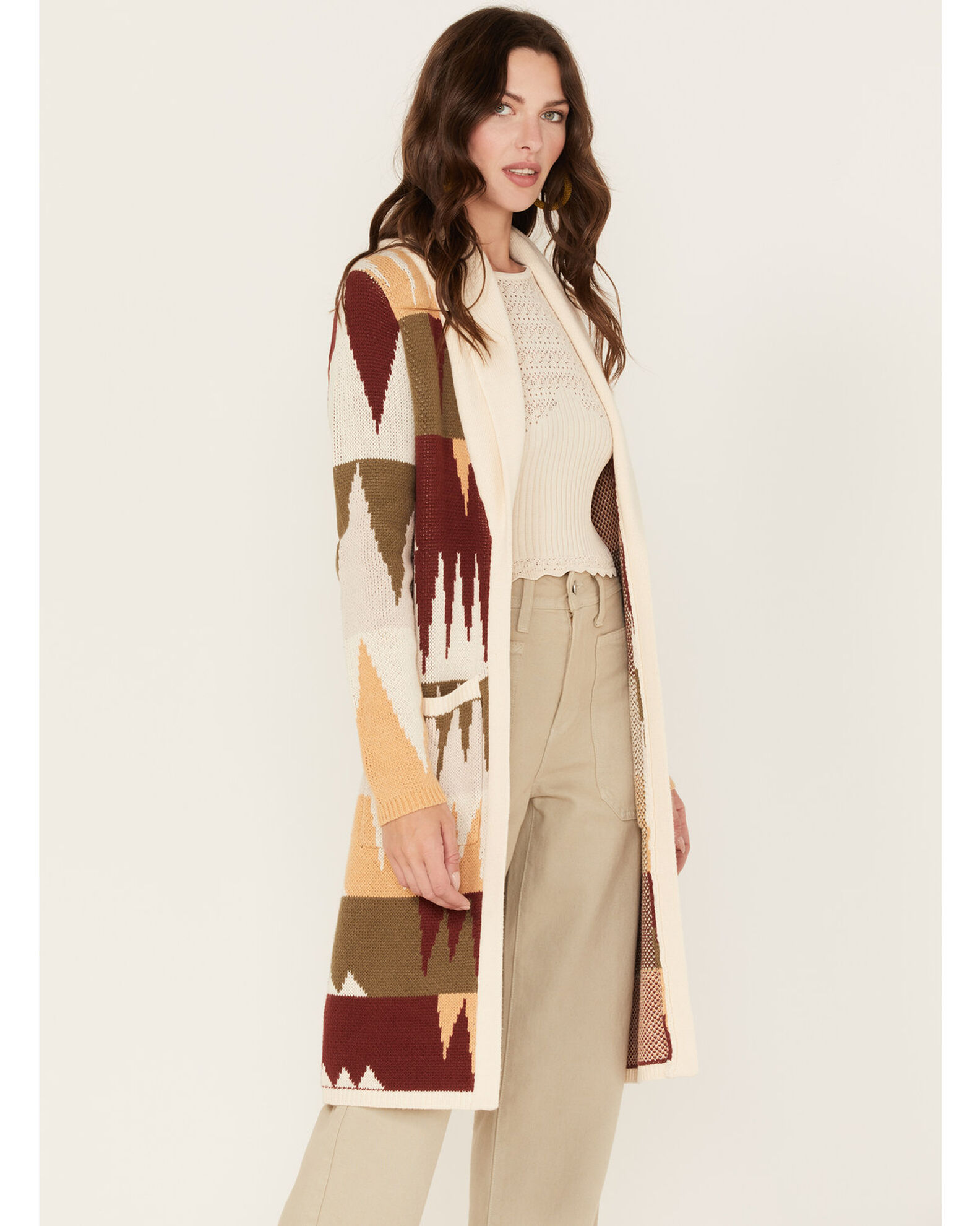 Shyanne Women's Geo Print Duster Cardigan, Ivory