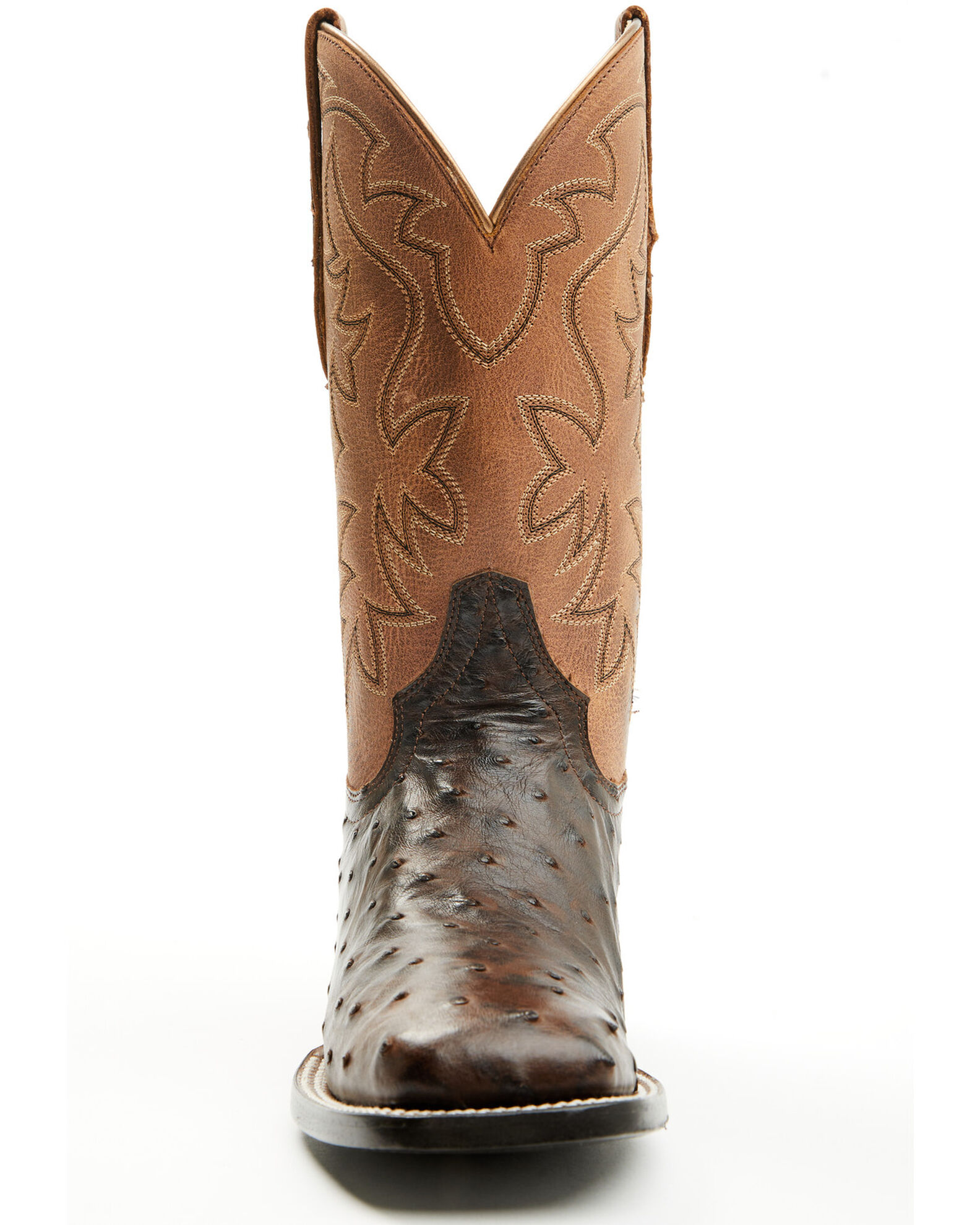 Shyanne Women's Mia Exotic Full Quill Ostrich Western Boots - Broad Square Toe, Chocolate