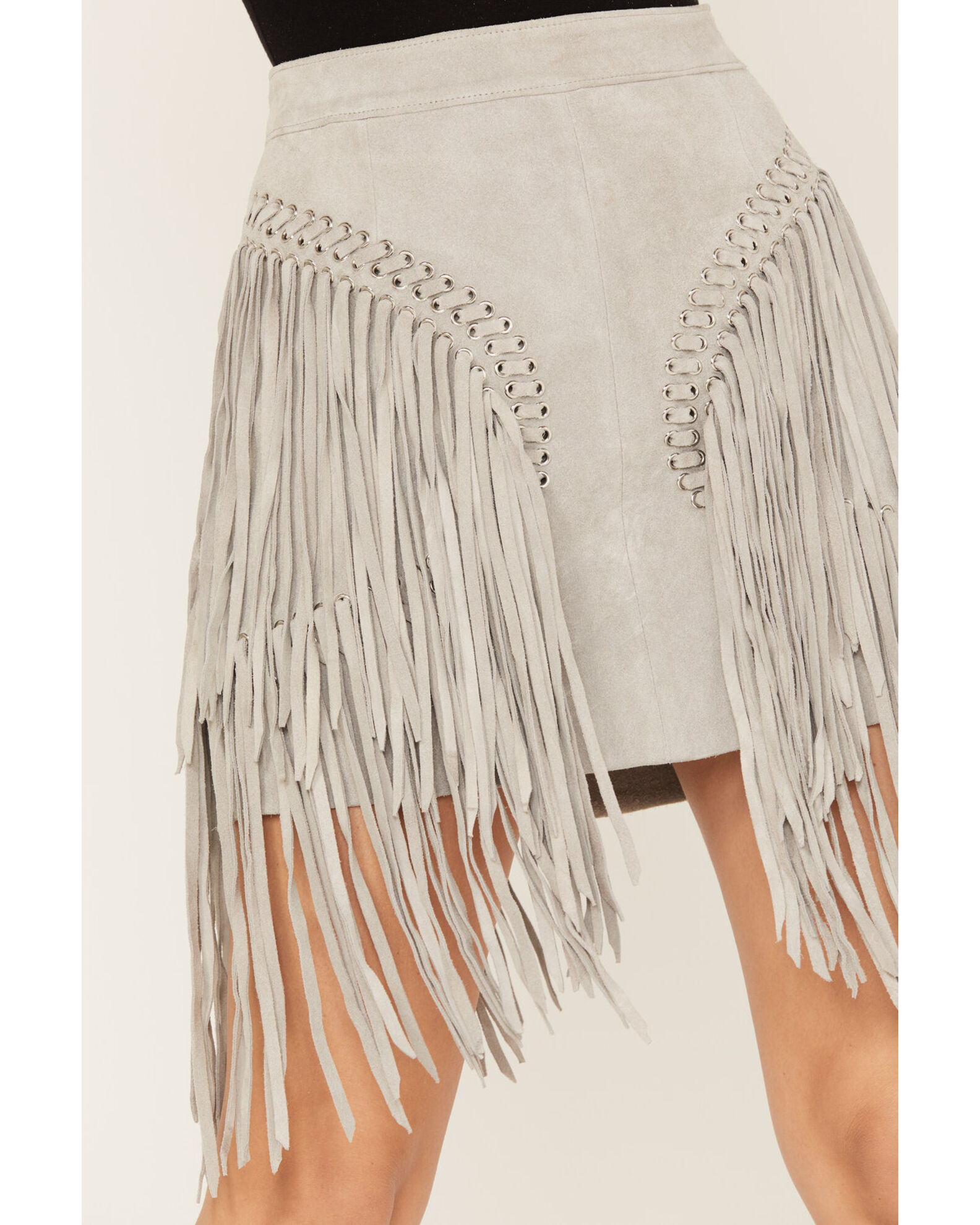 Wonderwest Women's Suede Fringe Mini Skirt, Grey