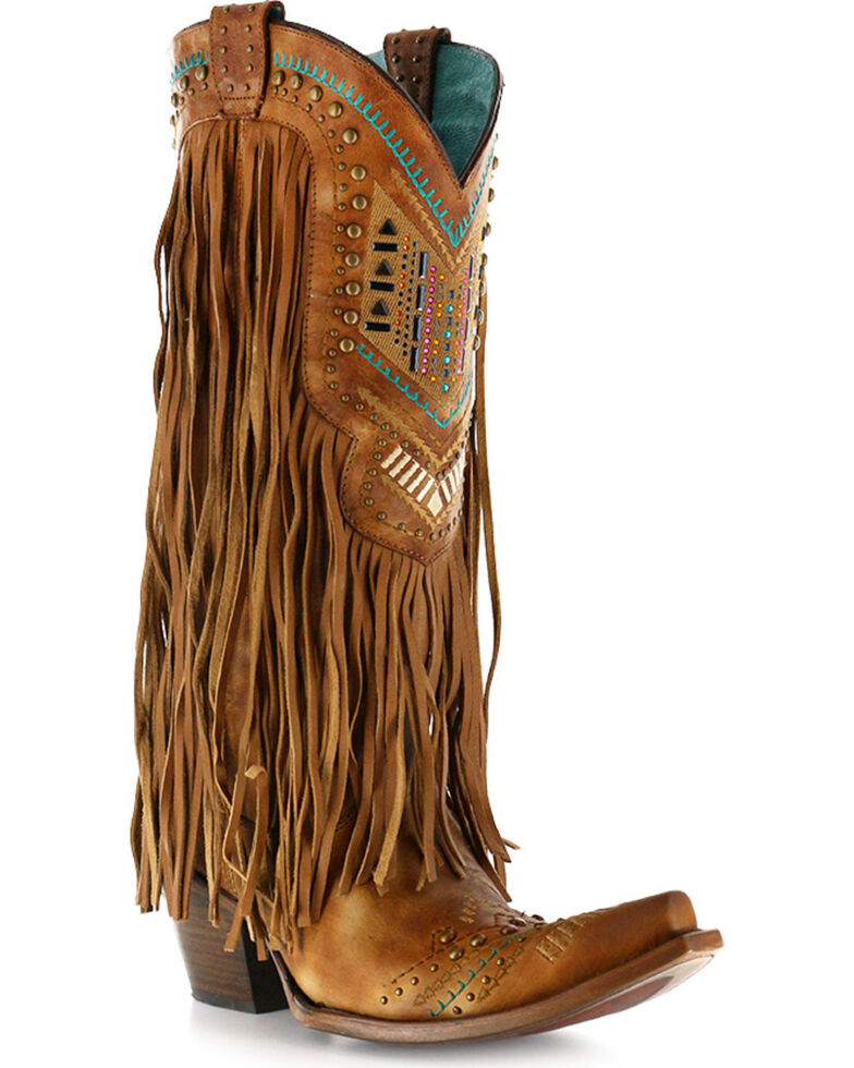 Corral Women's Aztec & Fringe Snip Toe Western Boots | Boot Barn
