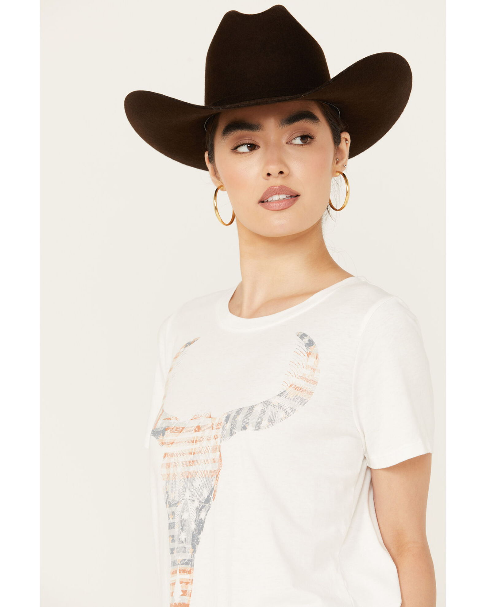 Product Name: Blended Women's American Flag Steer Head Graphic Tee