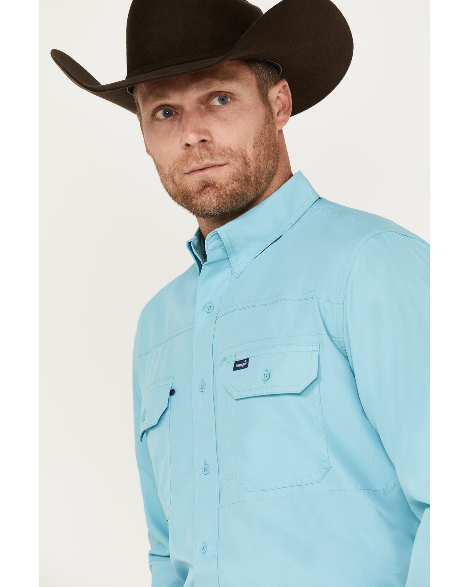 Wrangler Mens Solid Long Sleeve Button Down Performance Western Shirt