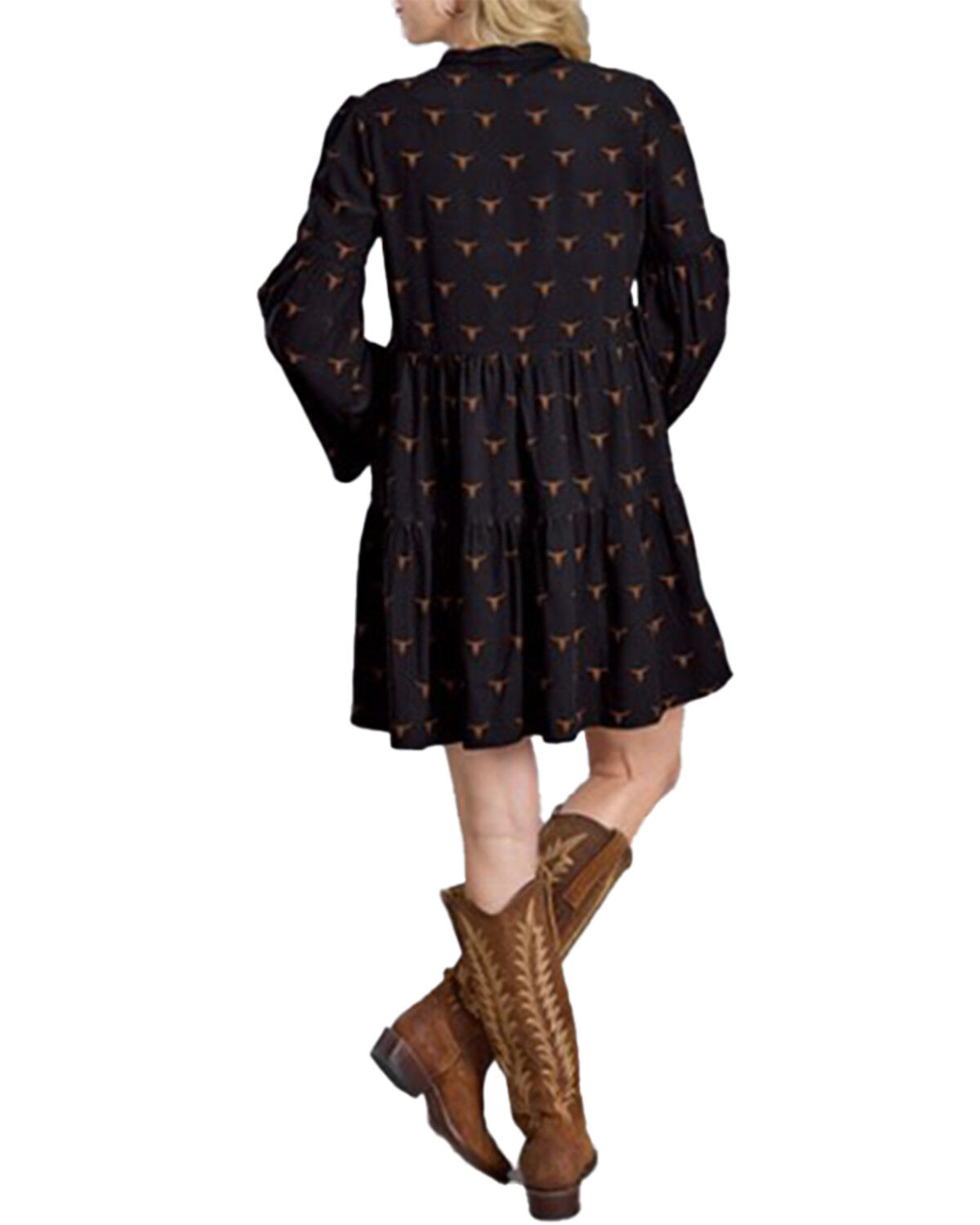 Stetson Women's Steer Head Print Long Sleeve Midi Dress, Black