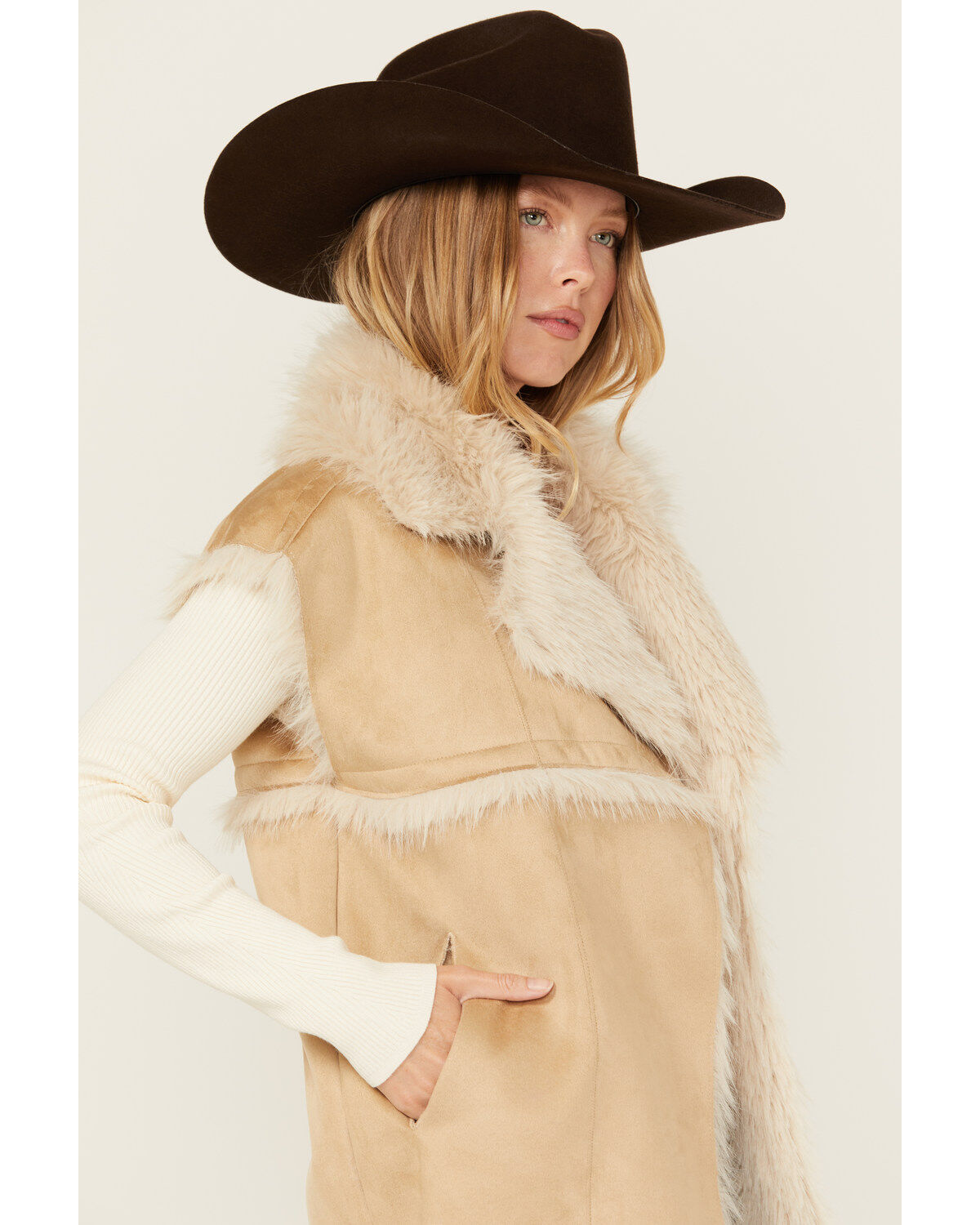 Revel Women's Faux Suede Fur Vest, Tan Revel Women's Faux Suede Fur Vest, Tan