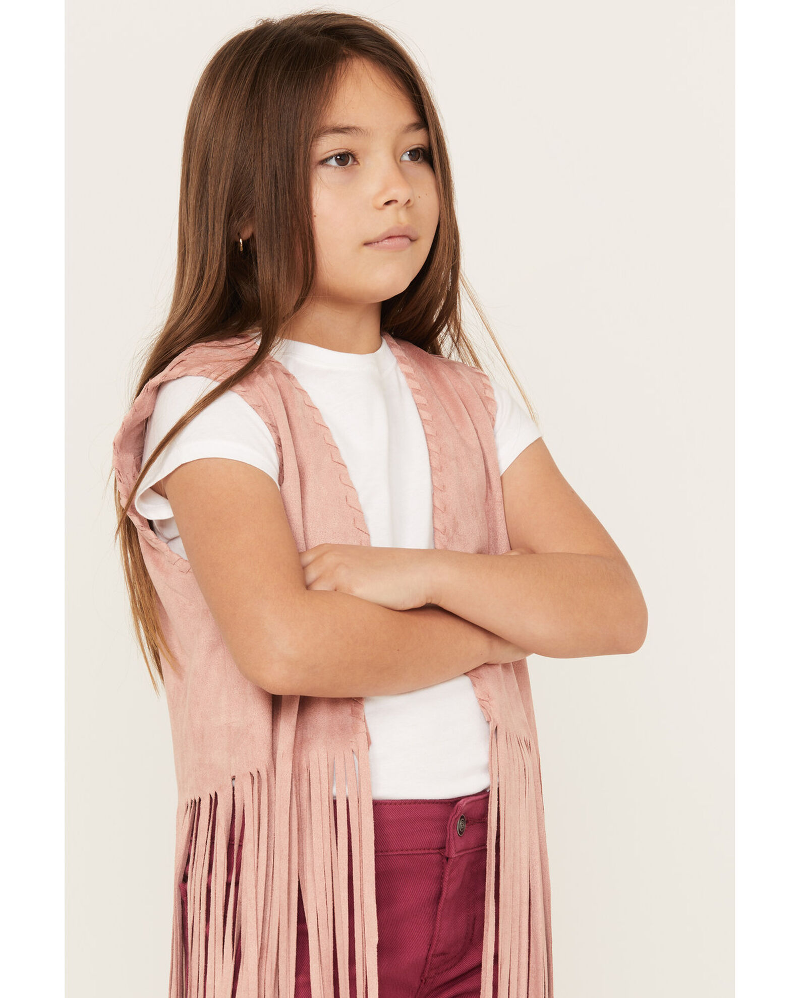 Fornia Girls' Fringe Faux Suede Vest, Pink