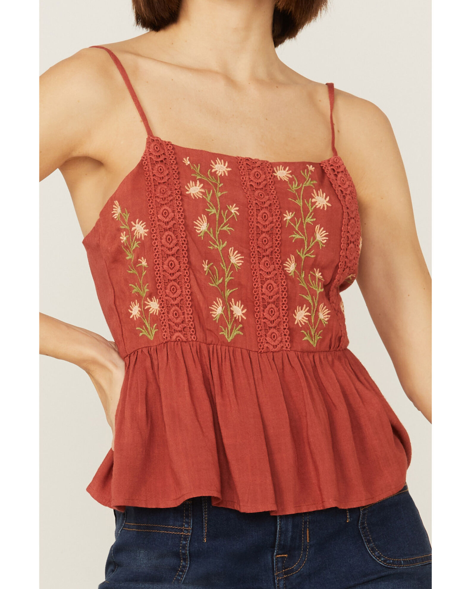 Patrons of Peace Women's Margo Embroidered Spaghetti Strap Tank, Rust ...