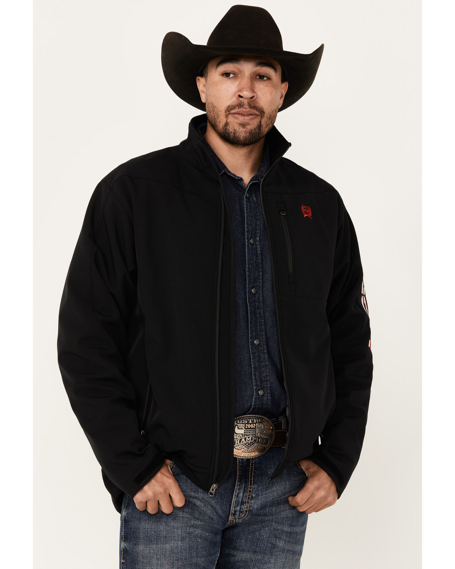 Cinch Men's Solid USA Logo Bonded Softshell Jacket, Black