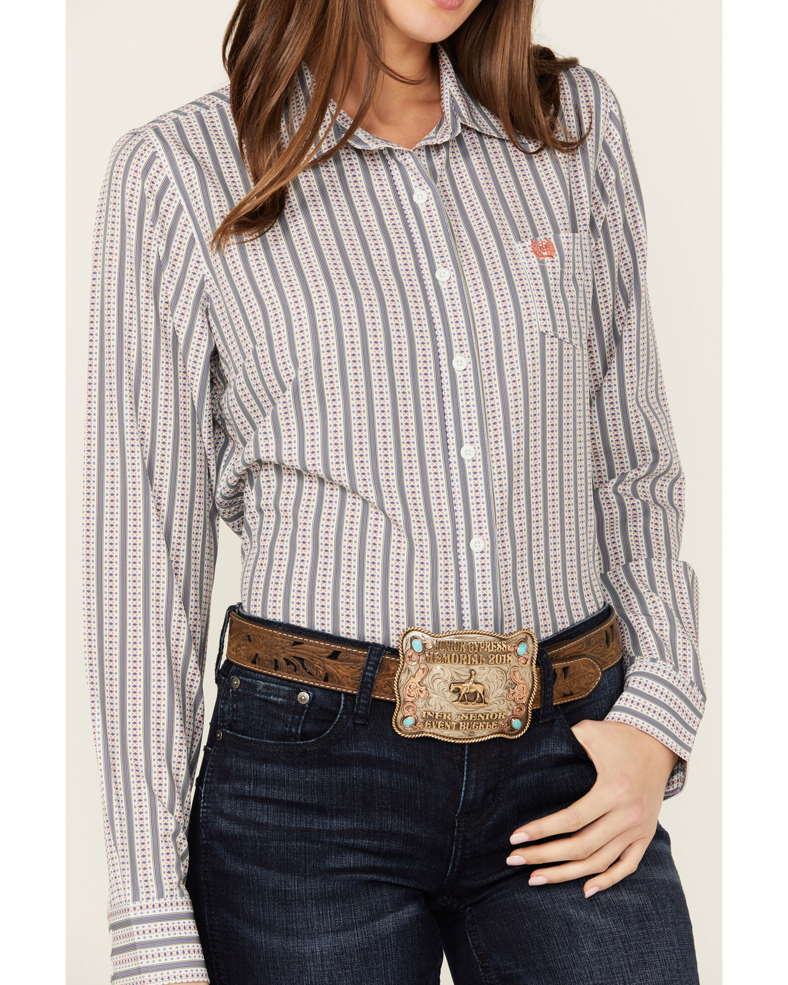 Product Name Cinch Womens Arenaflex Striped Long Sleeve Button Down