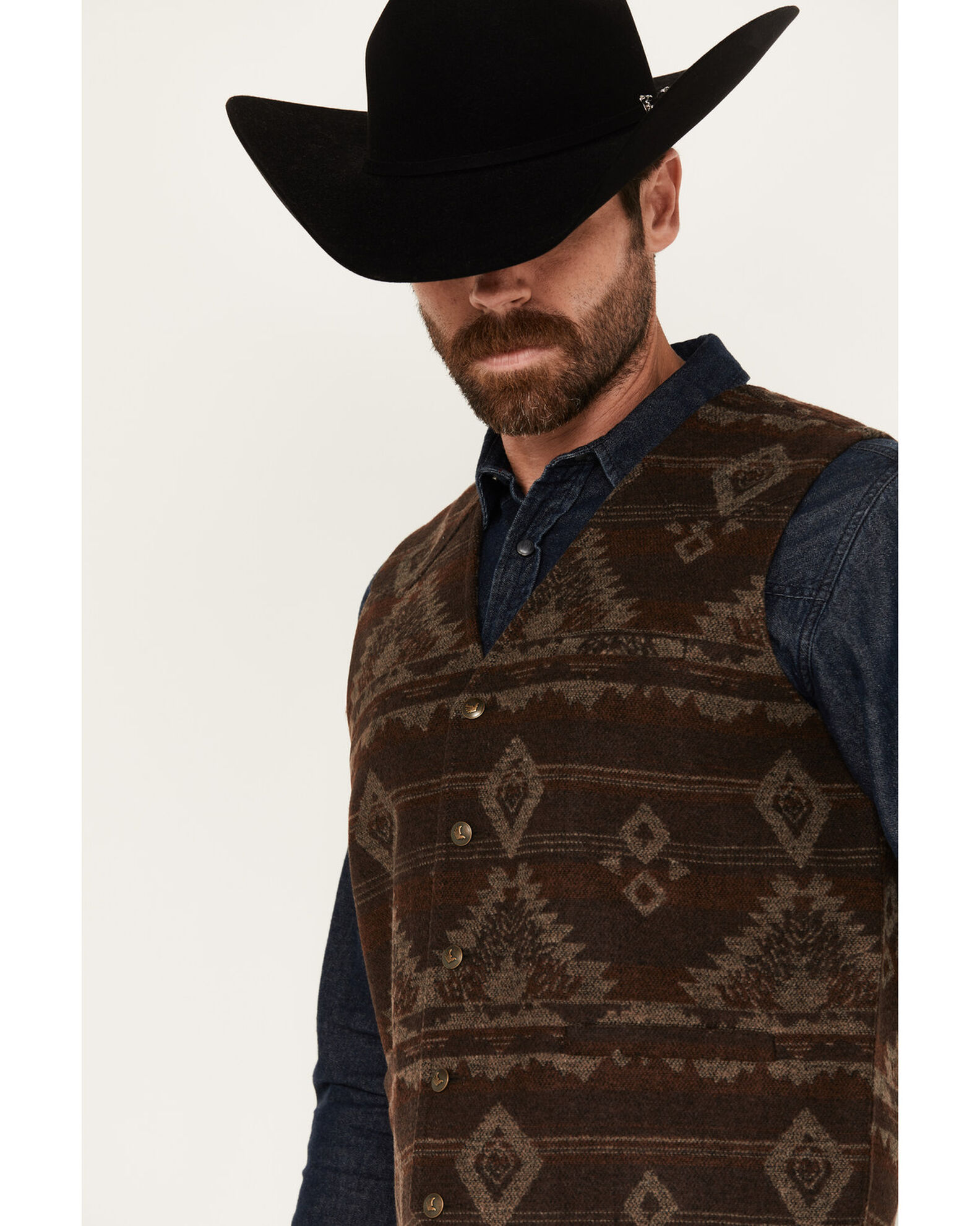 Cody James Men's Dakota Jaquard Southwestern Button-Down Vest, Dark Brown
